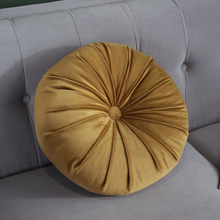 Round Pumpkin Style Pleated Golden Velvet Sofa Cushion
