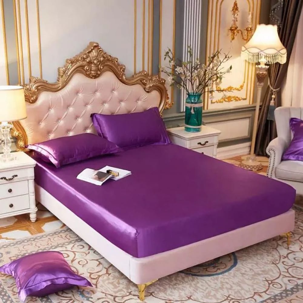 Silk Fitted Bed Sheets Price In Pakistan Purple Myhomedecor pk Silk Fitted Bed Sheets Price In Pakistan Purple Myhomedecor pk