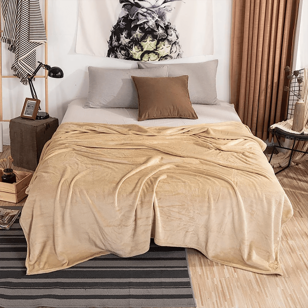 Double Bed AC Fleece Blanket - Khaki - Myhomedecor.pk